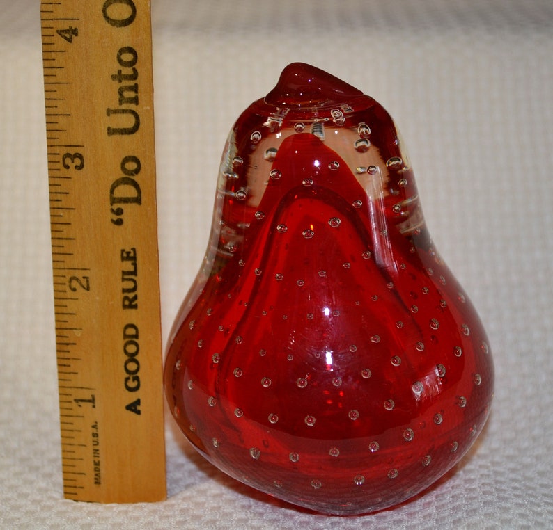 Glass Controlled Bubble Pear Paperweight Glass Pear | Etsy