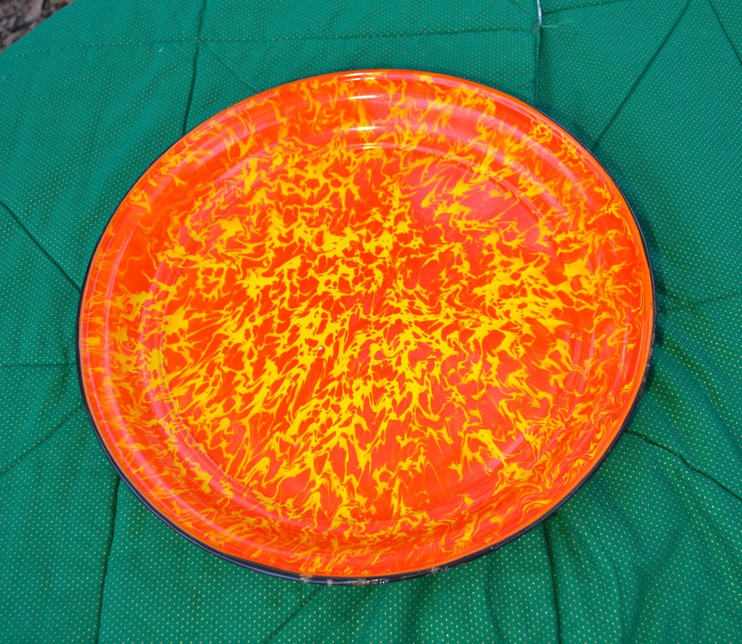Orange Splatter Enamel Platter, Swirl Serving Tray - Etsy