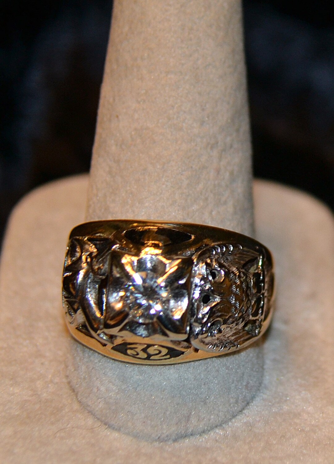 Vintage 10 Kt. Man's Shriner Diamond Ring, Gold Diamond Man's Masonic ...