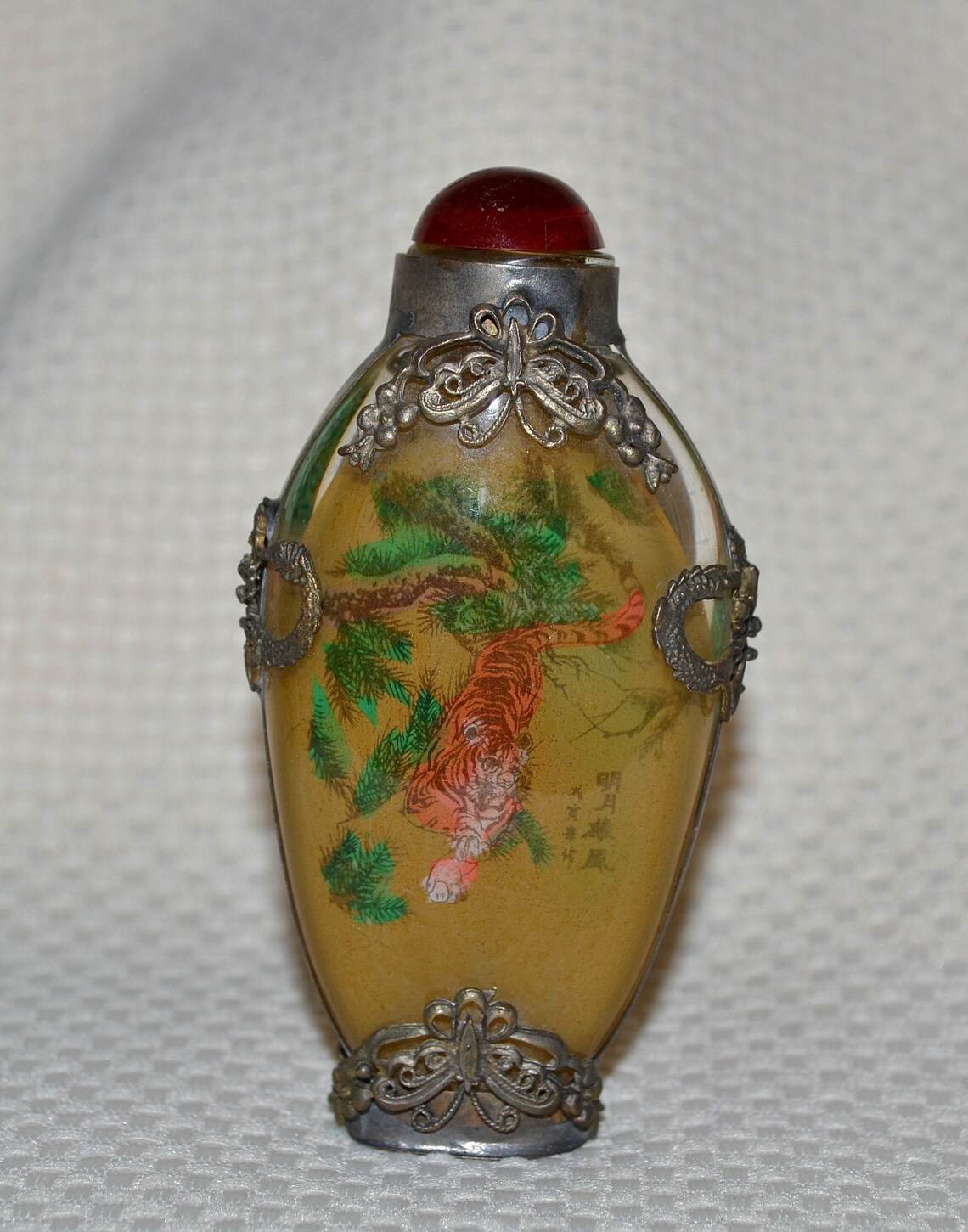Vintage Reverse Painted Snuff Bottle Painted Tiger Glass - Etsy