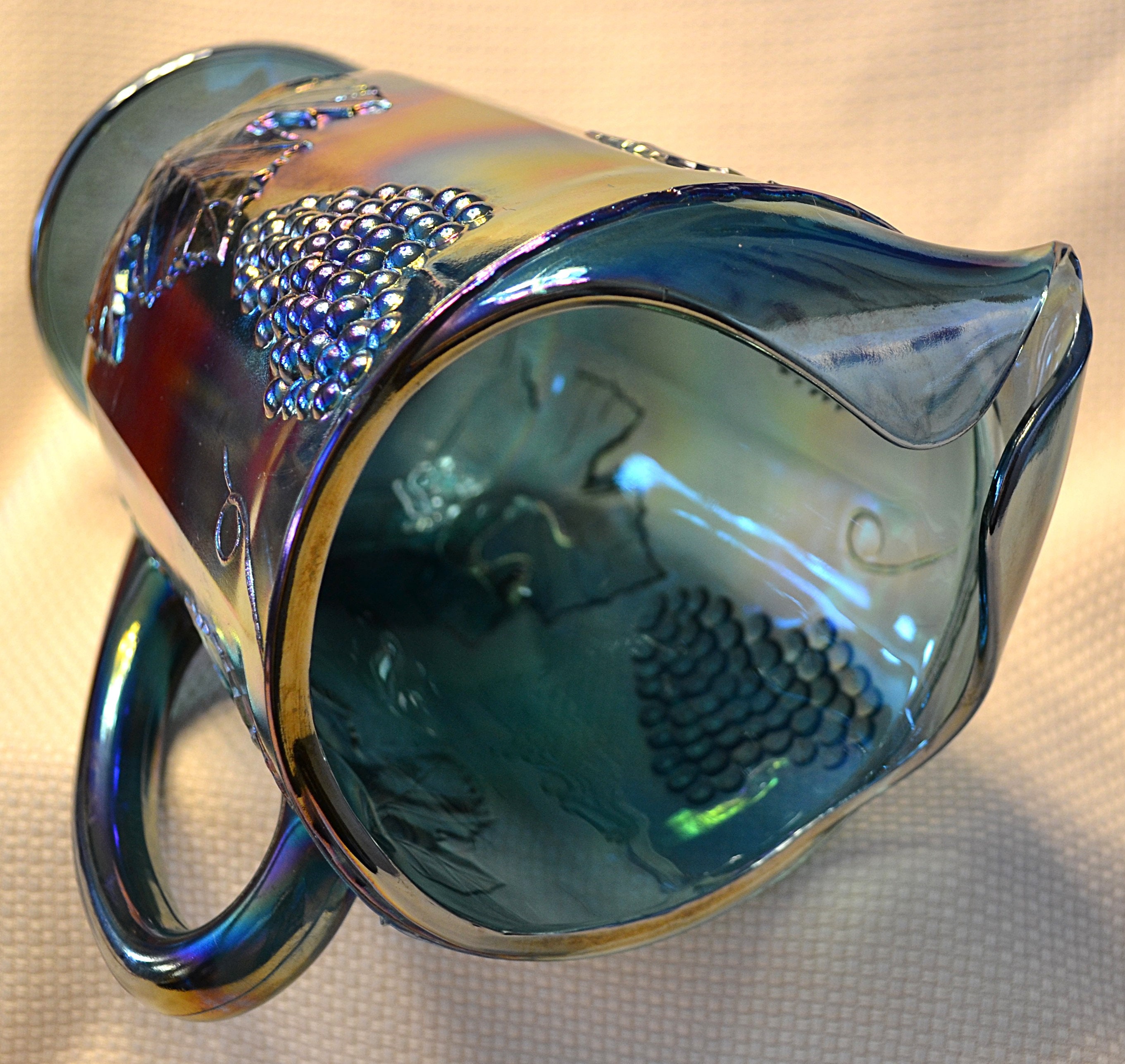 Iridescent Blue Carnival Glass Pitcher Harvest Grape Carnival - Etsy Iridescent Blue Carnival Glass Pitcher Harvest Grape Carnival - Etsy