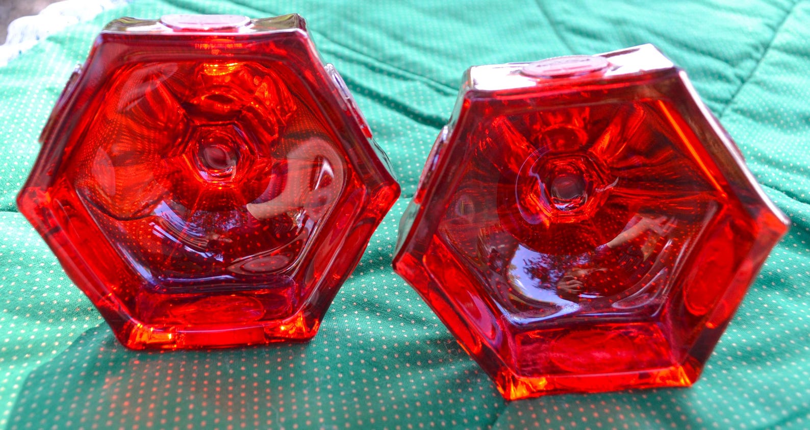 Fostoria Ruby Red Coin Glass Candle Holders: Frosted Medallion Pattern ...