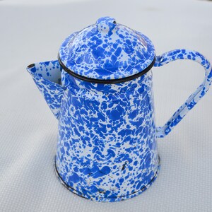 Enamel Swirl Coffee Pot, Cobalt Blue Enamel Small Coffee Pot, Farmhouse ...
