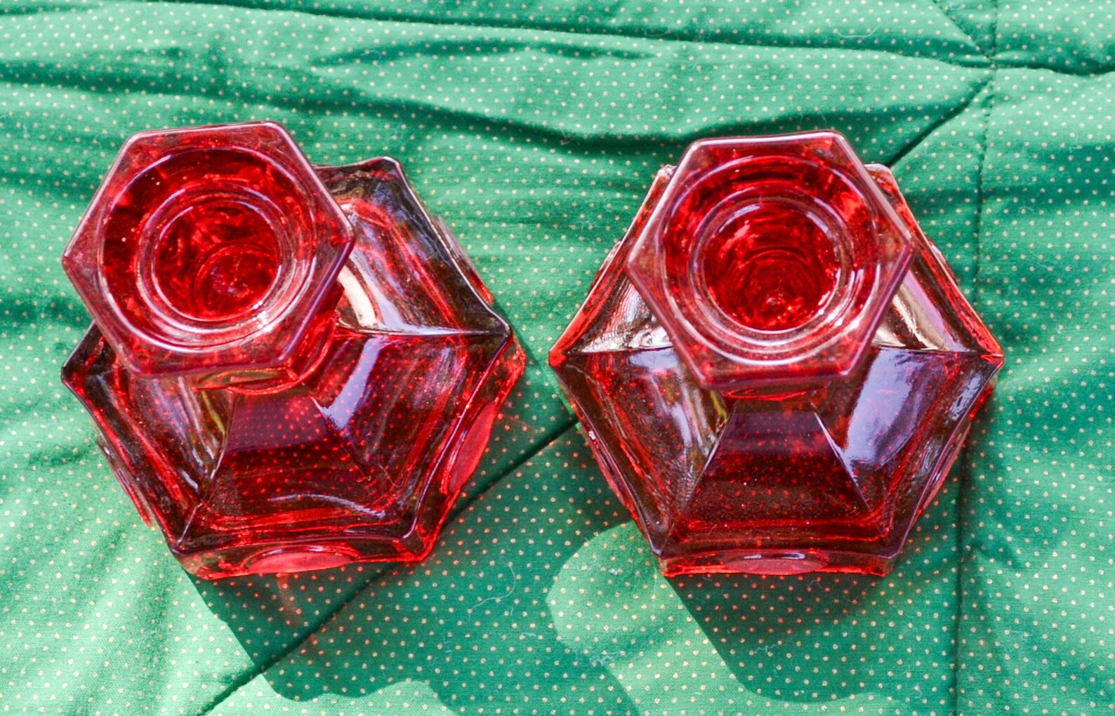 Fostoria Ruby Red Coin Glass Candle Holders: Frosted Medallion Pattern ...