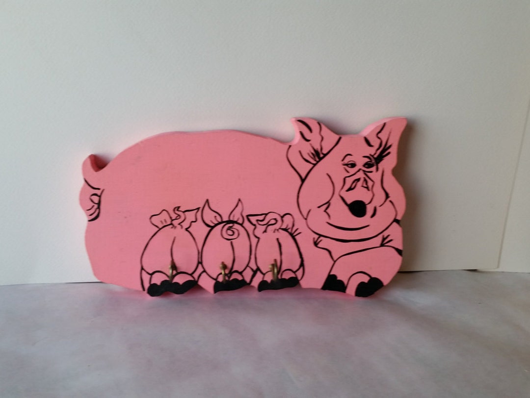 Pig, Key Rack, Pink, Farm House Decor, Key Hooks, Country Style Decor ...
