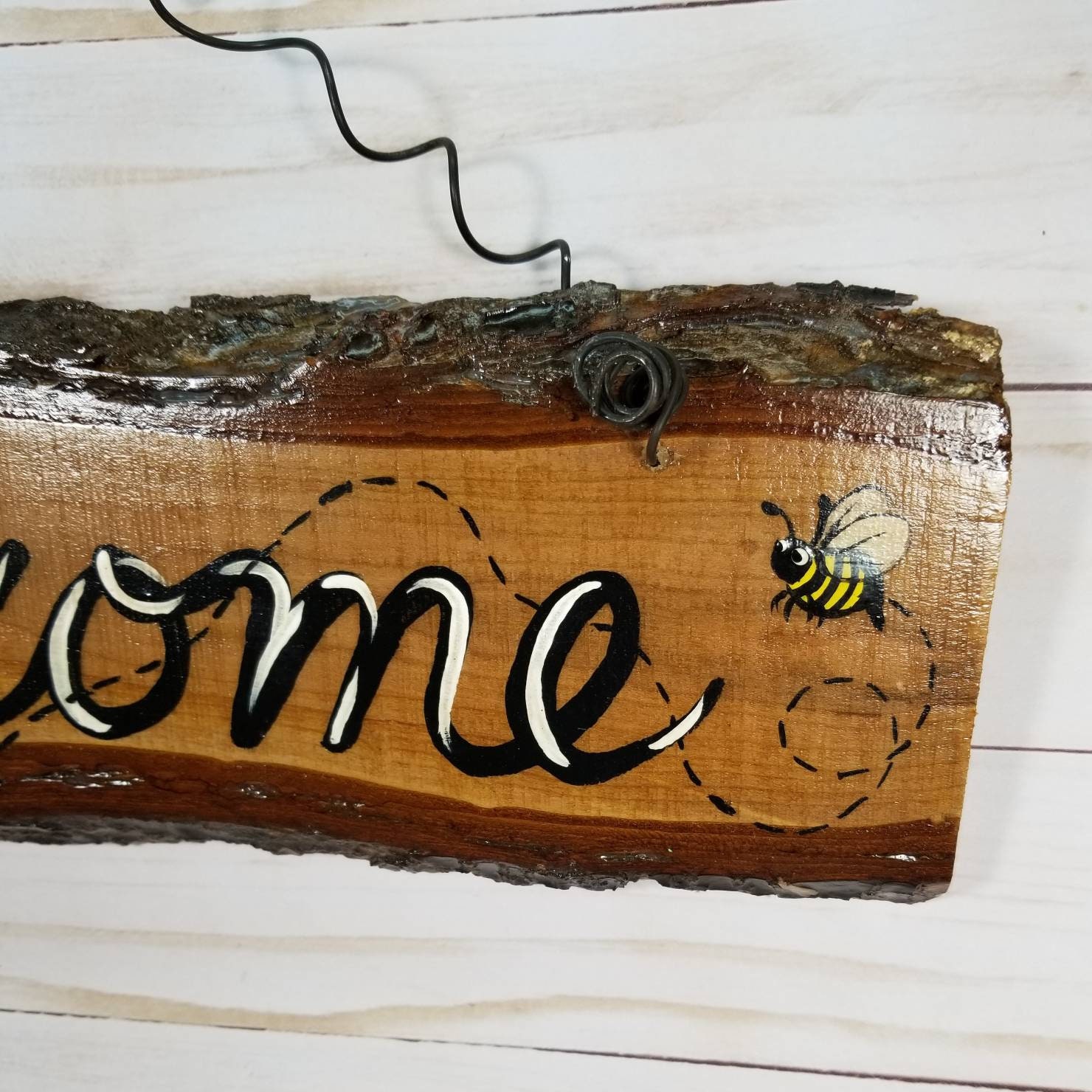 Live Edge Wood Sign, Welcome Sunflower, Wood and Bark Door Hanger, Rare ...