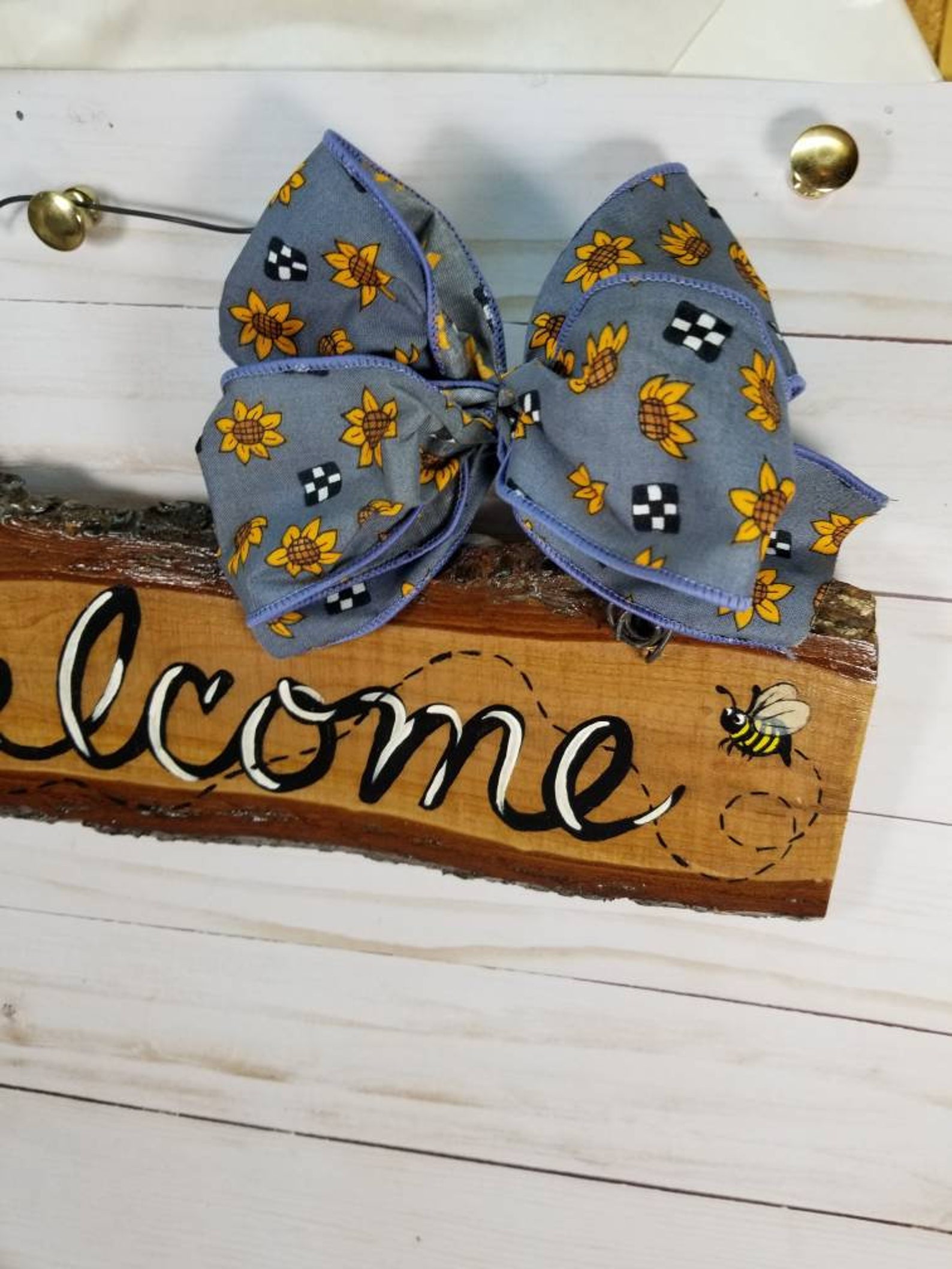 Live Edge Wood Sign, Welcome Sunflower, Wood and Bark Door Hanger, Rare ...