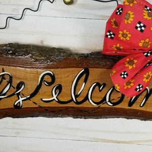 Live Edge Wood Sign, Welcome Sunflower, Wood and Bark Door Hanger, Rare ...