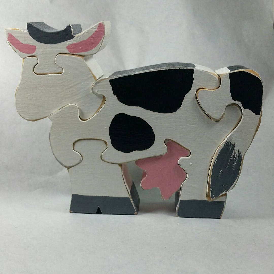 Cow Puzzle, Country Decor, Farmhouse, Rustic , 6.5" Tall X 8.5" Long X ...