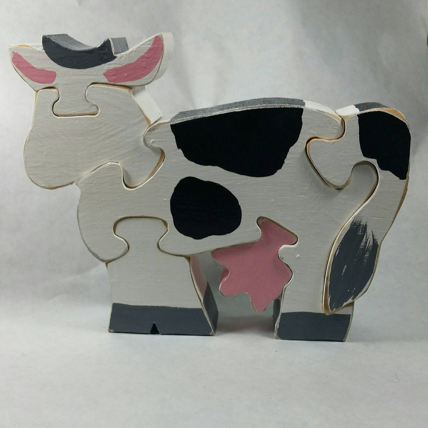 Cow Puzzle, Country Decor, Farmhouse, Rustic , 6.5" Tall X 8.5" Long X ...