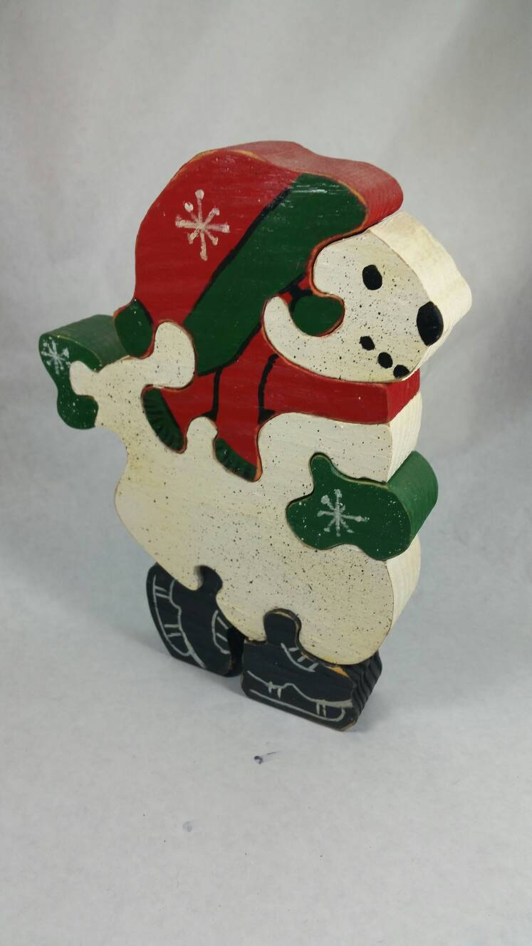 Snowman Puzzle Christmas Decor Snowman Puzzle Holiday Toy | Etsy