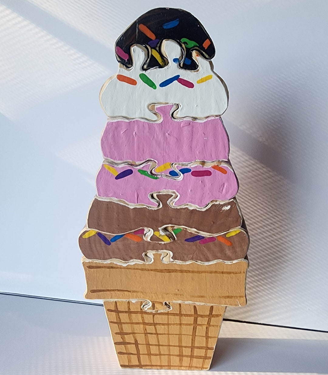 Ice Cream Puzzle, Ice Cream Cone, Nursery Decor, Shelf Sitter ...