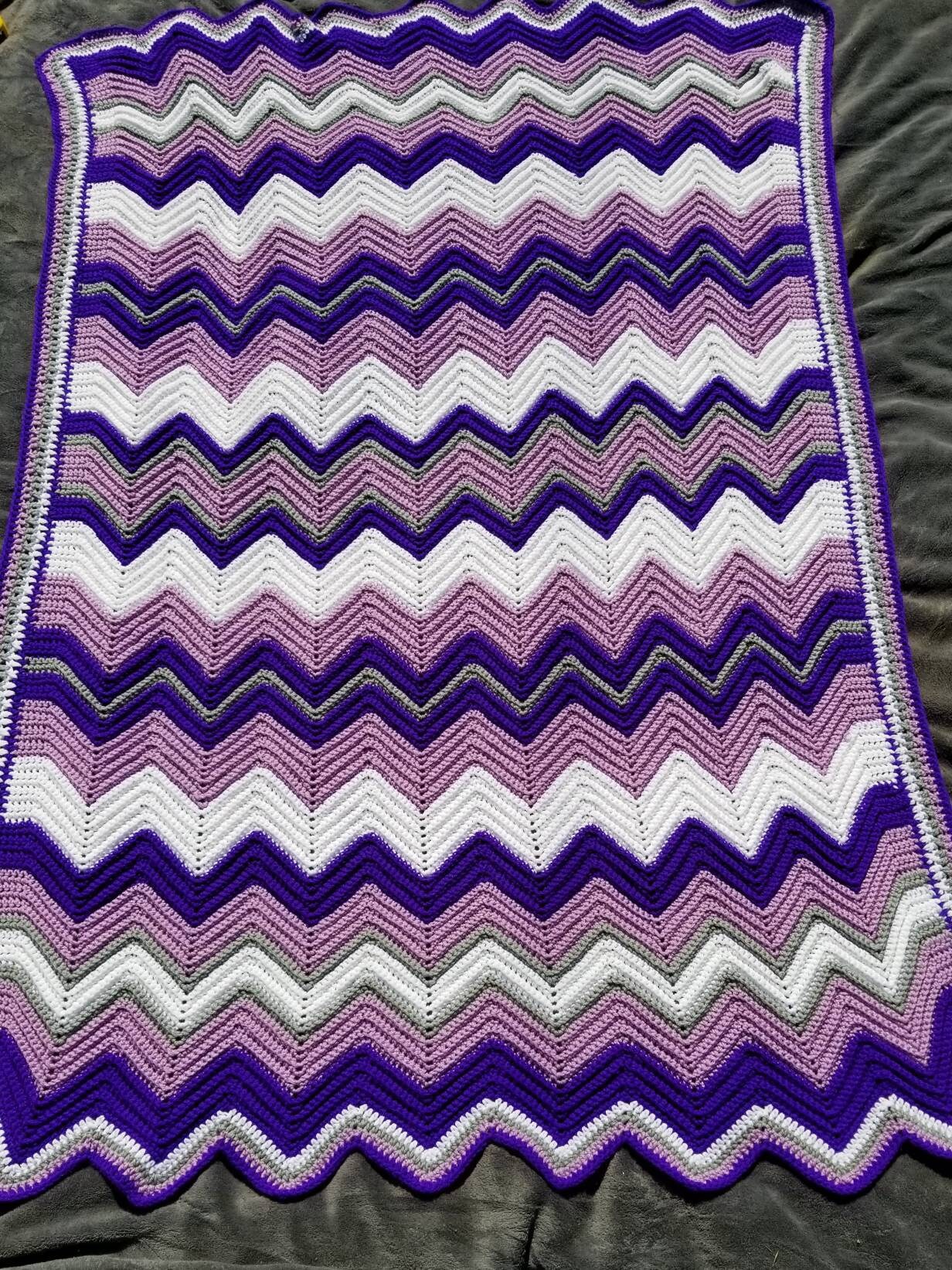 Large Throw Afghan Blanket, Purple Bedding, Couch Throw, Twin Bedding ...