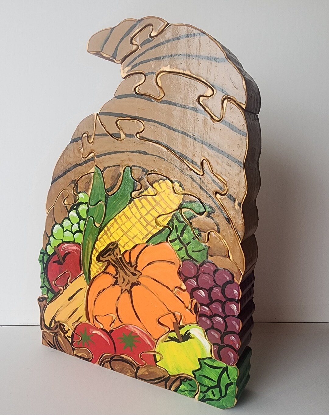 Cornucopia Puzzle, Wooden Holiday Decor, Gift, Centerpiece ...