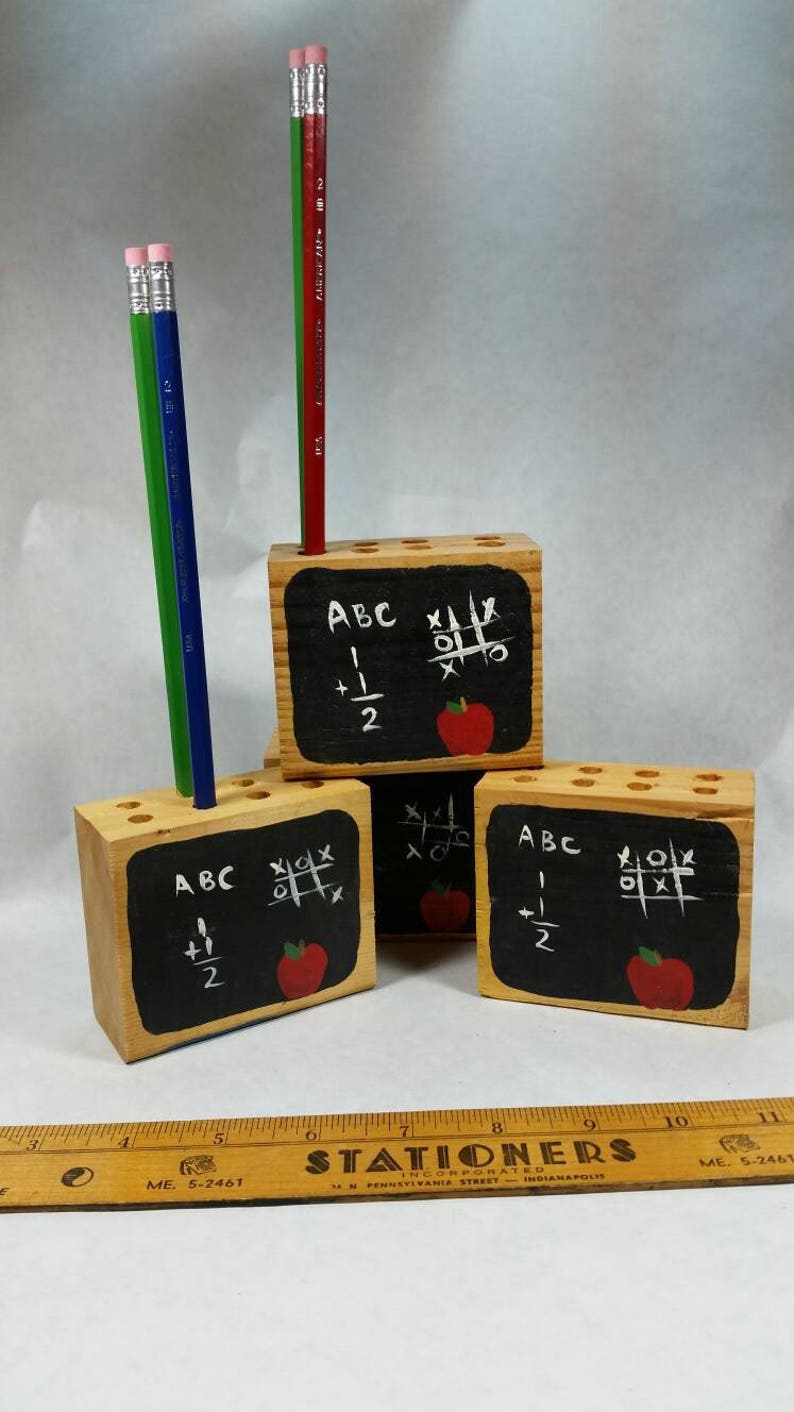 Teacher Gift Chalkboard Pencil Holder Pencil Block Desk - Etsy