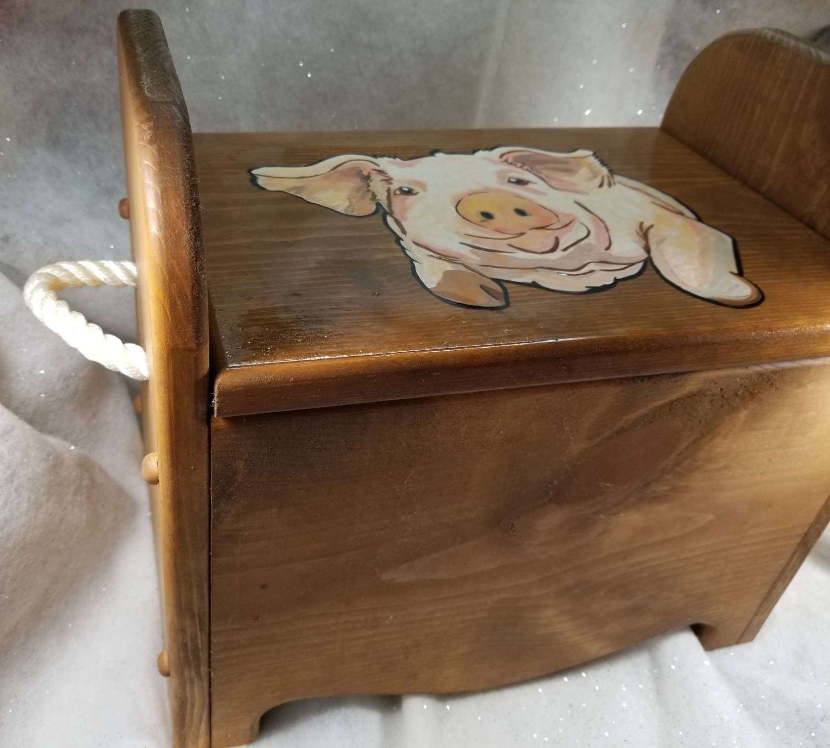 Pig Storage Box, Wooden Box W Lid, Treasure Storage, Book Box, Writing ...