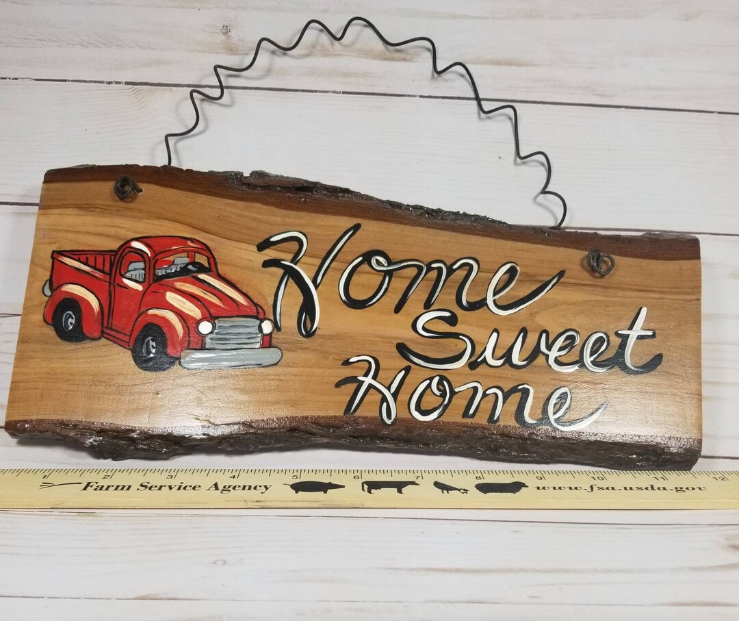 Red Truck Sign, Live Edge Plum Slab Sign, Wall Decor, Home Sweet Home ...