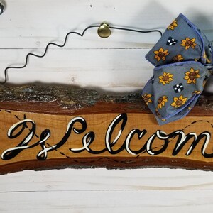 Live Edge Wood Sign, Welcome Sunflower, Wood and Bark Door Hanger, Rare ...