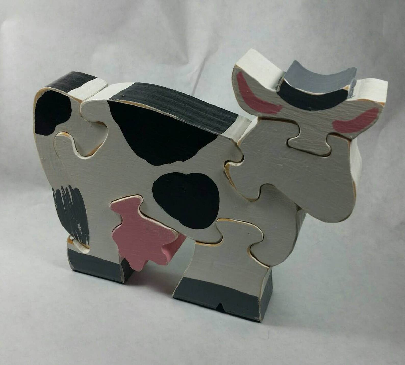 Cow Puzzle, Country Decor, Farmhouse, Rustic , 6.5" Tall X 8.5" Long X ...