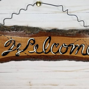 Live Edge Wood Sign, Welcome Sunflower, Wood and Bark Door Hanger, Rare ...