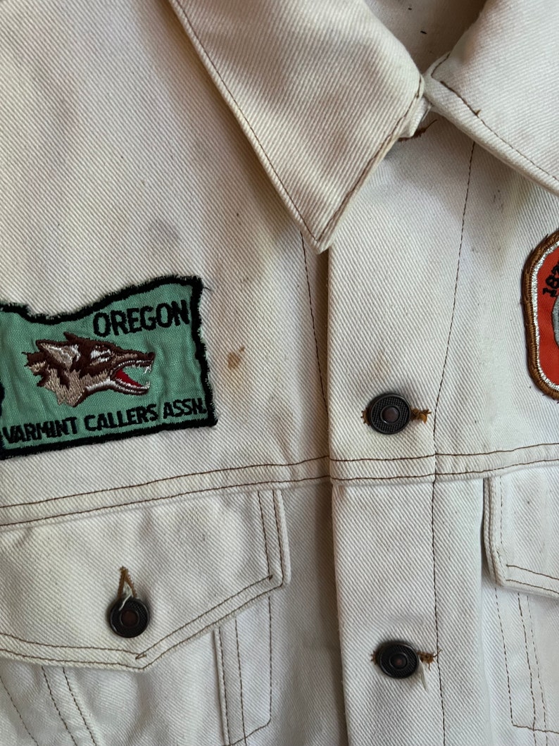 Vintage 70s Beige Denim Jacket With Hunting Rifle Patches - Etsy