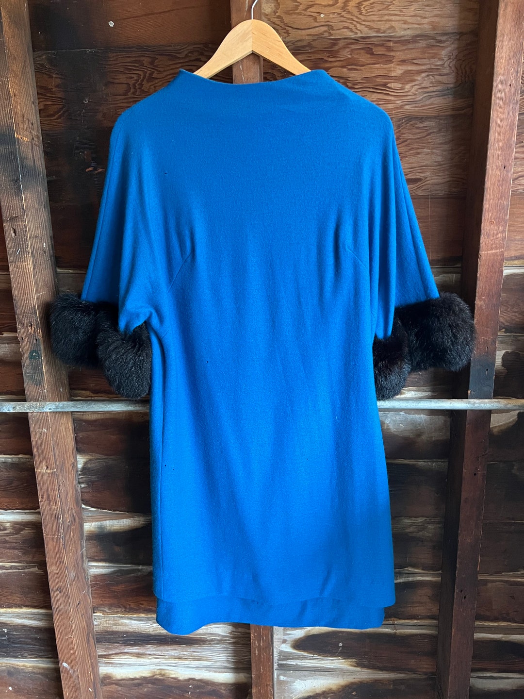 Vintage 60s Sandi Monica Blue Wool Mod Swing Dress With Fur Trim - Etsy