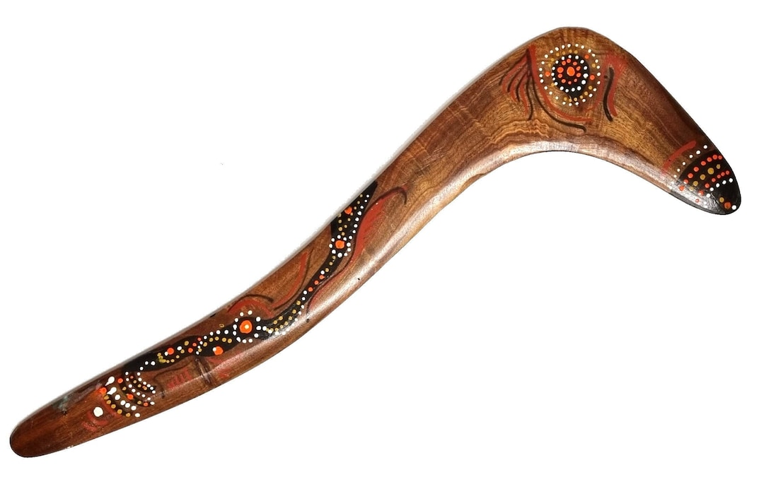 Unique Traditional Hand Painted Hooked Kylie Boomerang - Black Wattle ...