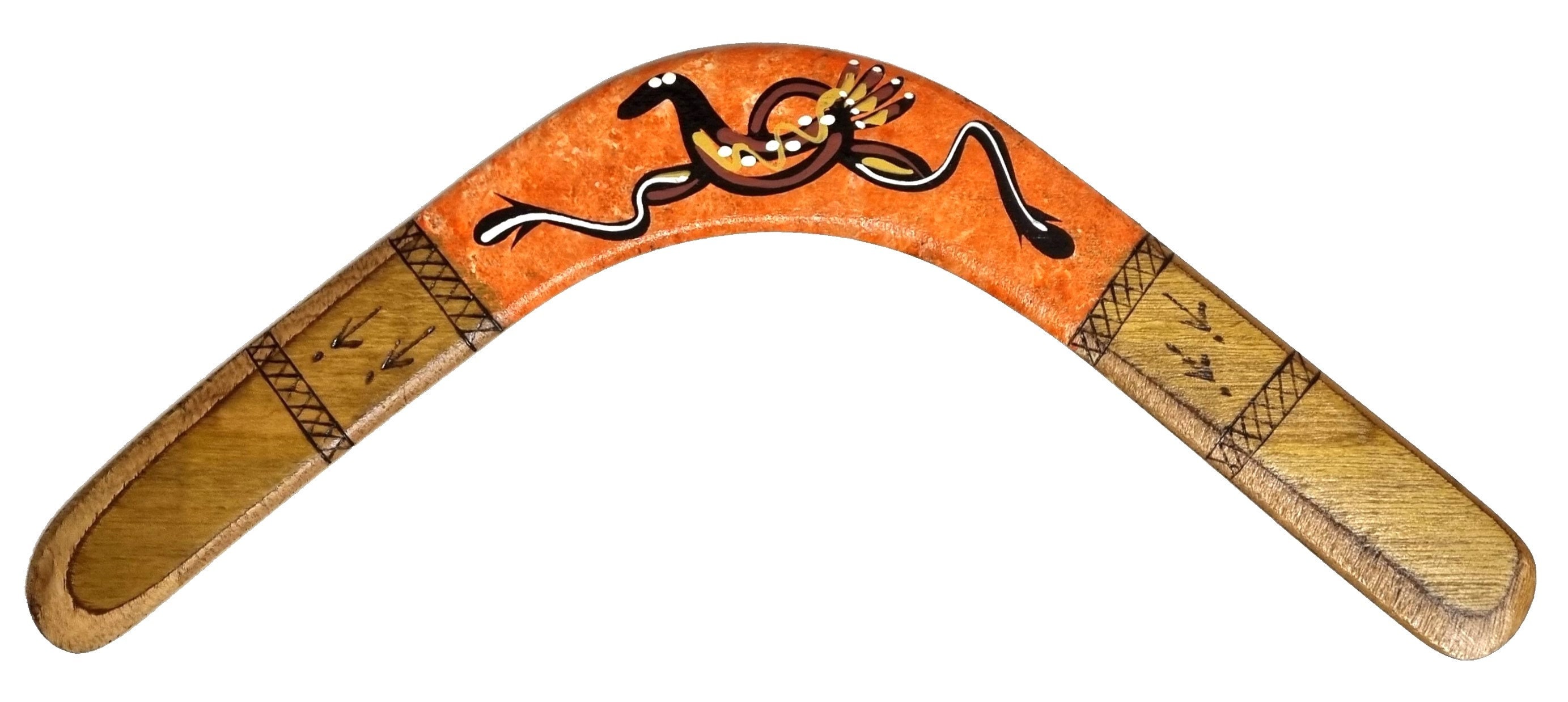 Burnt Art Design - Orange Emu Kangaroo - Aboriginal Returning Boomerang ...