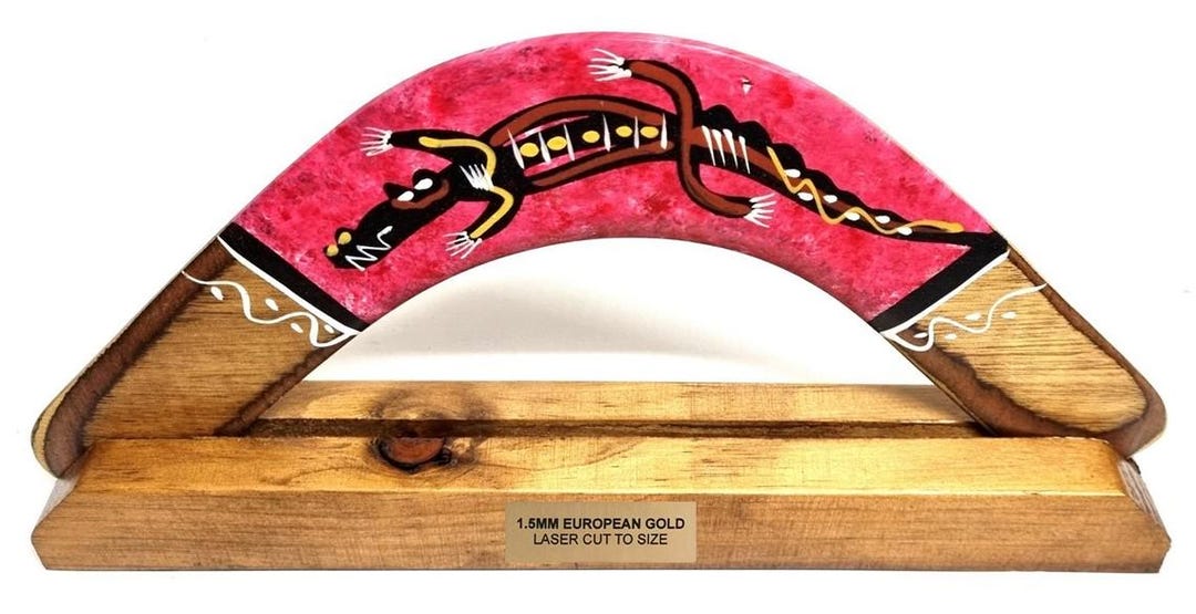 Engraved Aboriginal Art Boomerang With Display Stand: Australian Made ...