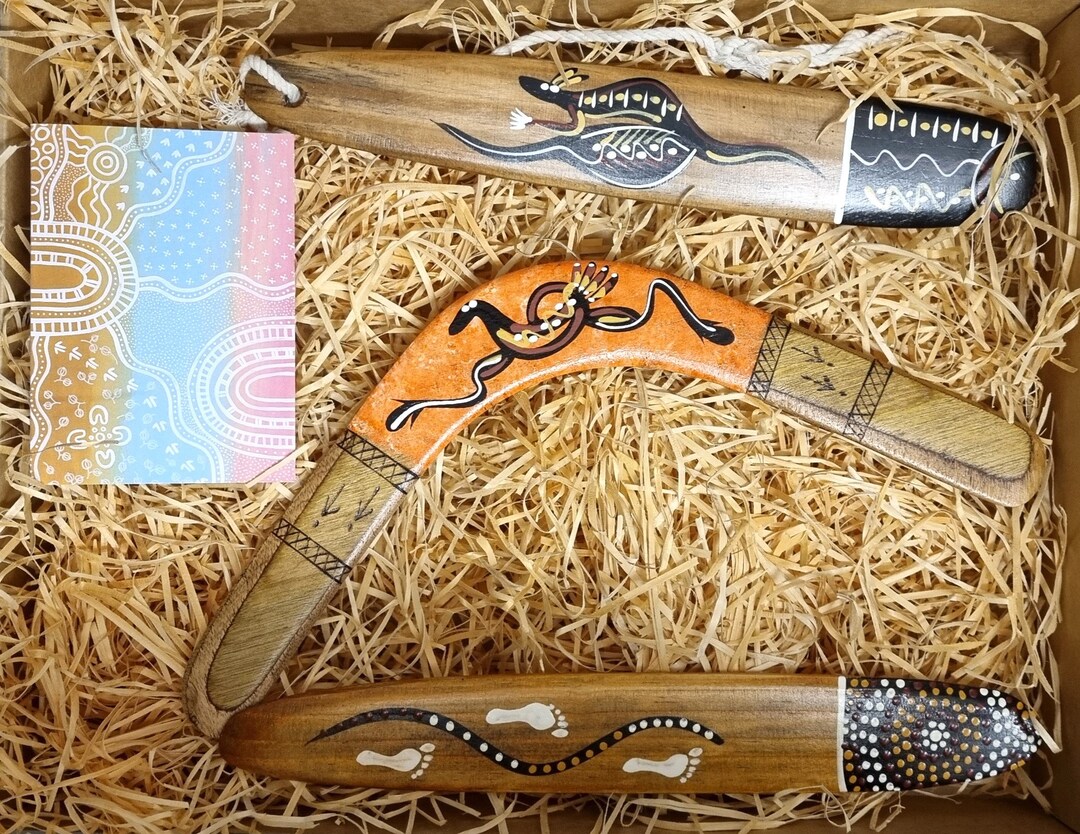 Burnt Art Design - Orange Emu Kangaroo - Aboriginal Returning Boomerang ...
