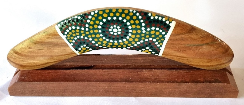 Engraved Aboriginal Dot Art Boomerang With Display Stand - Australian ...