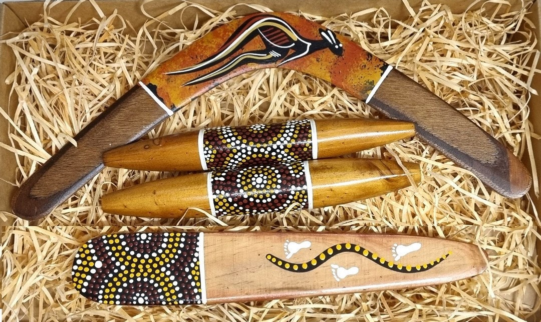 Aboriginal Returning Boomerang, Message Stick and Clap Sticks | Gift ...