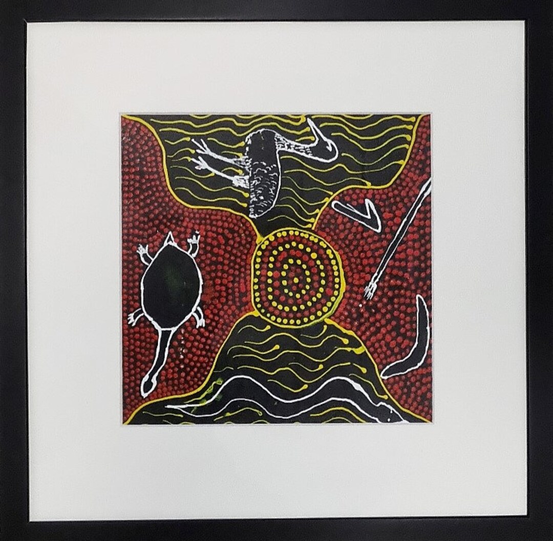 Framed Vintage - Original Aboriginal Art of Good Hunting by Jason Lannigan - Kimberley Region of ...