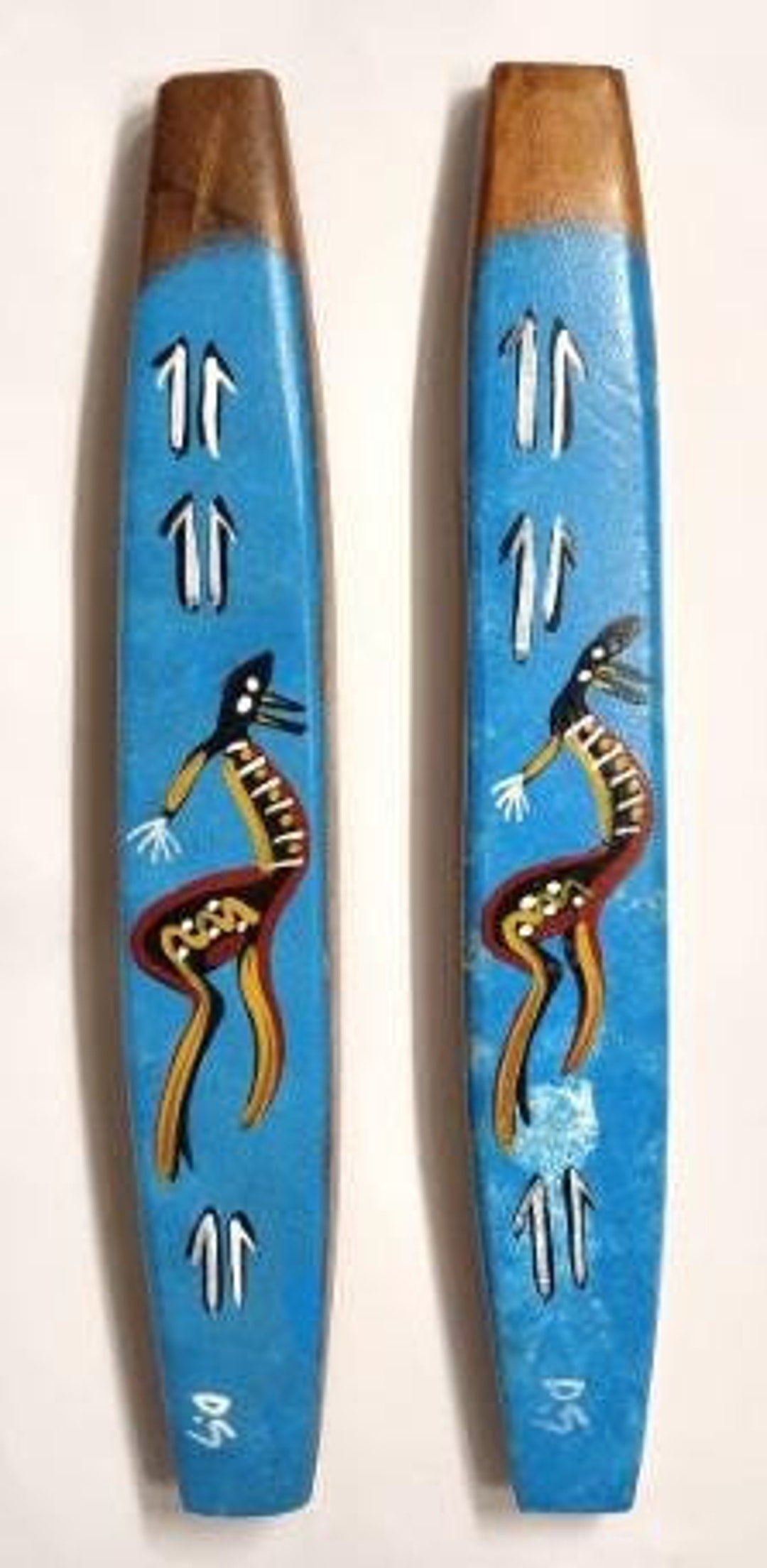 Large Australian Aboriginal Blue and Kangaroo Art Clap Sticks | Deep ...