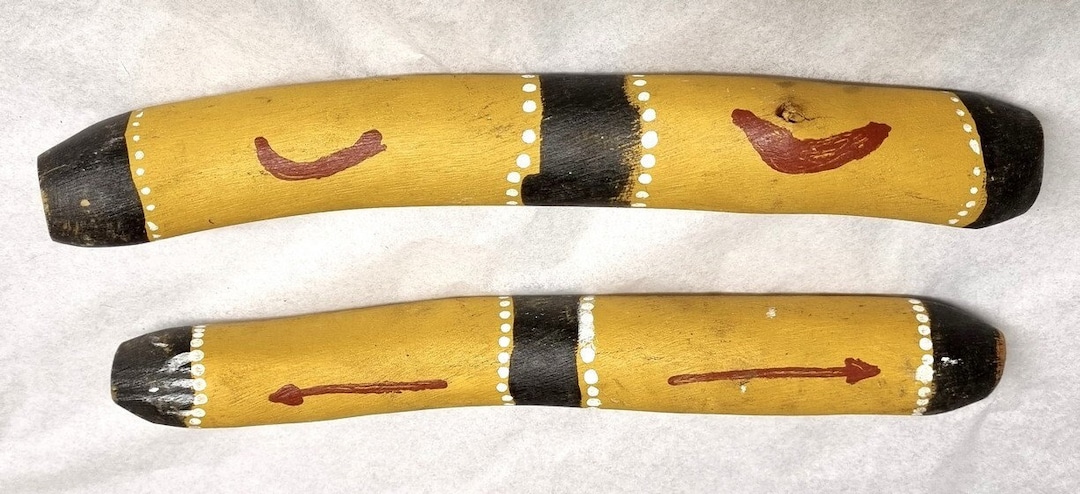 Vintage Australian Aboriginal Clap Sticks, Handmade and Painted ...