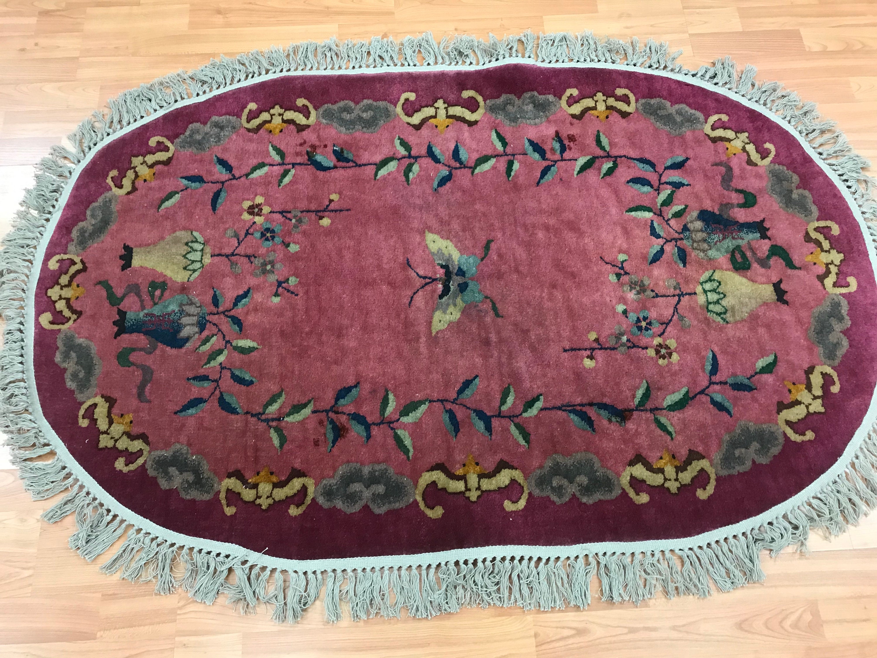 3' x 5' Antique Oval Chinese Art Deco Oriental Rug - 1920s - Hand Made ...