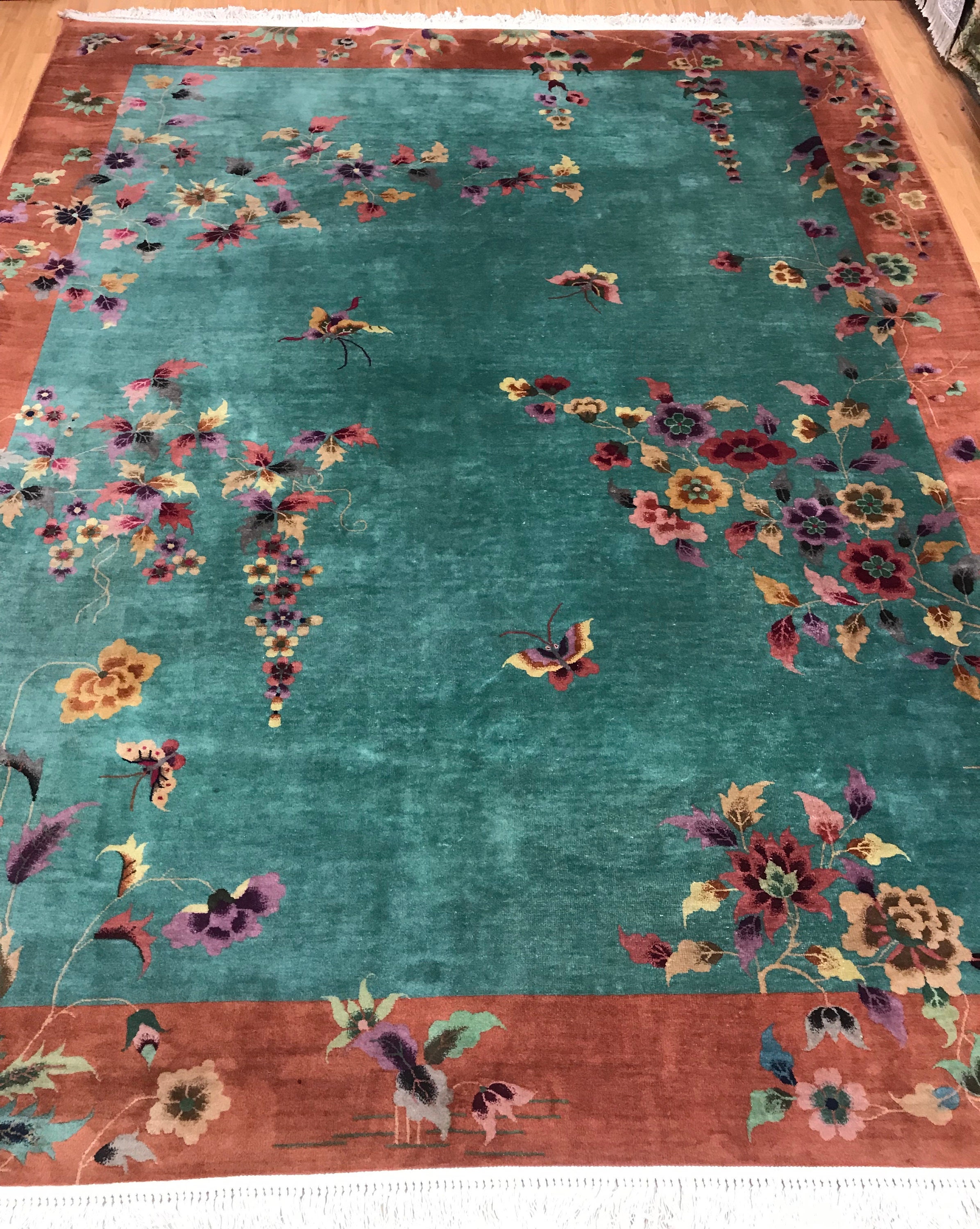 8'9 x 11'5 Chinese Art Deco Oriental Rug - 1930s - Hand Made - 100% Wool