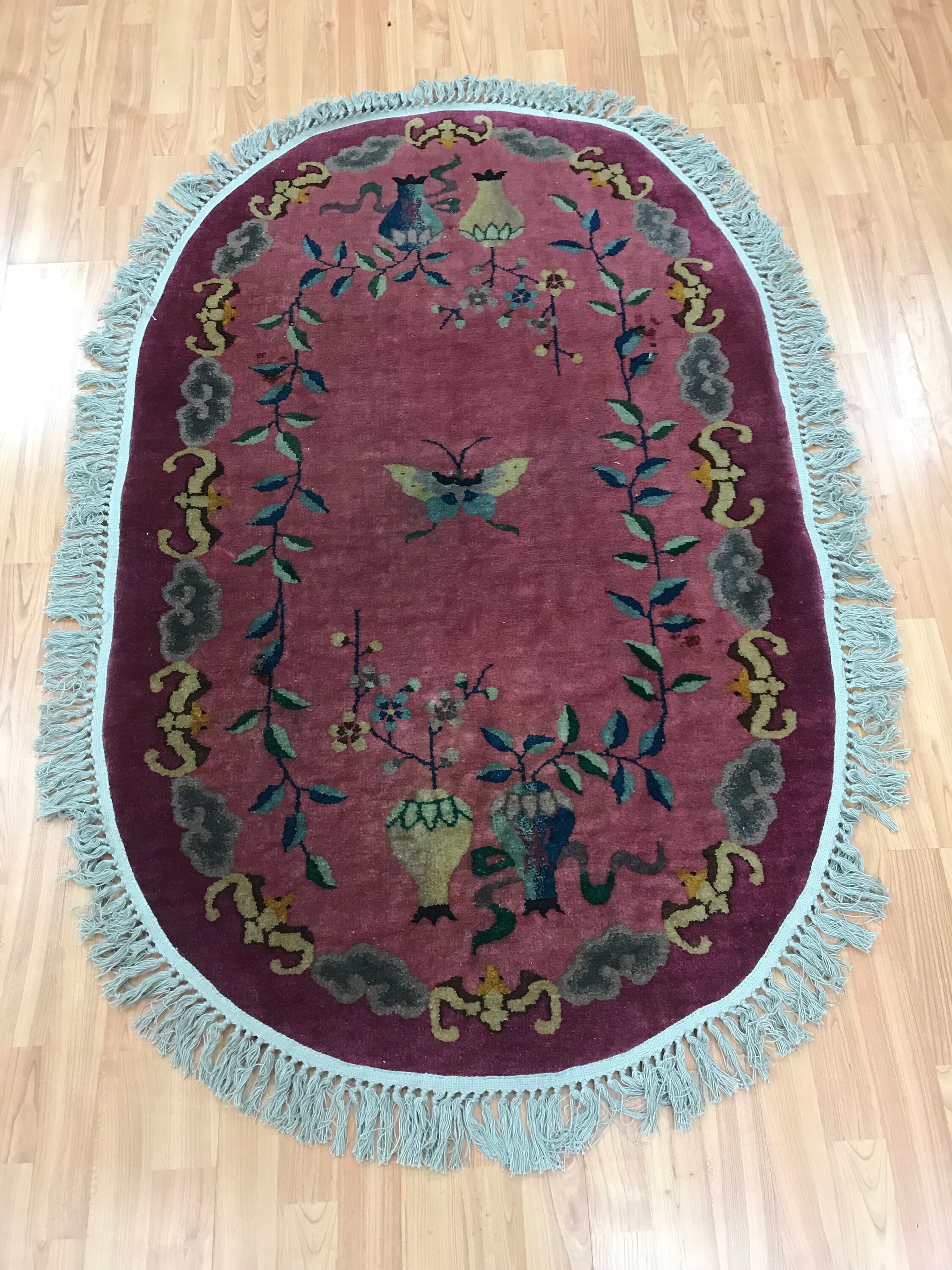 3' x 5' Antique Oval Chinese Art Deco Oriental Rug - 1920s - Hand Made ...