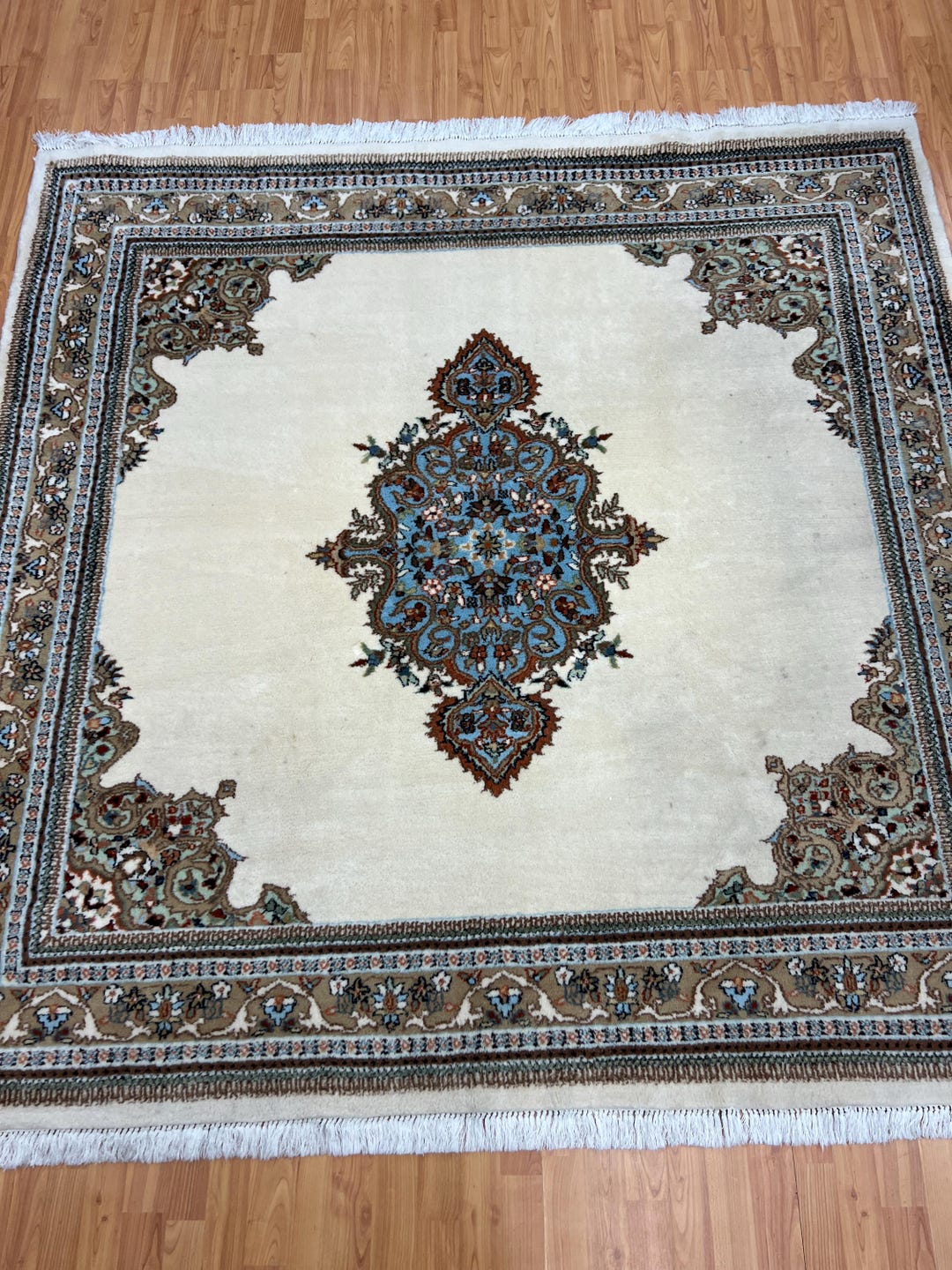 6'6" X 6'6" Square Indian Kirman Design Oriental Rug - Hand Made - 100% ...