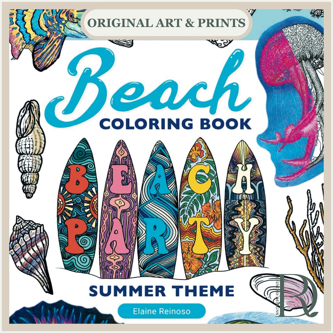 Beach Coloring Book: Ocean Animals, Corals, Surfboards - Signed Edition ...