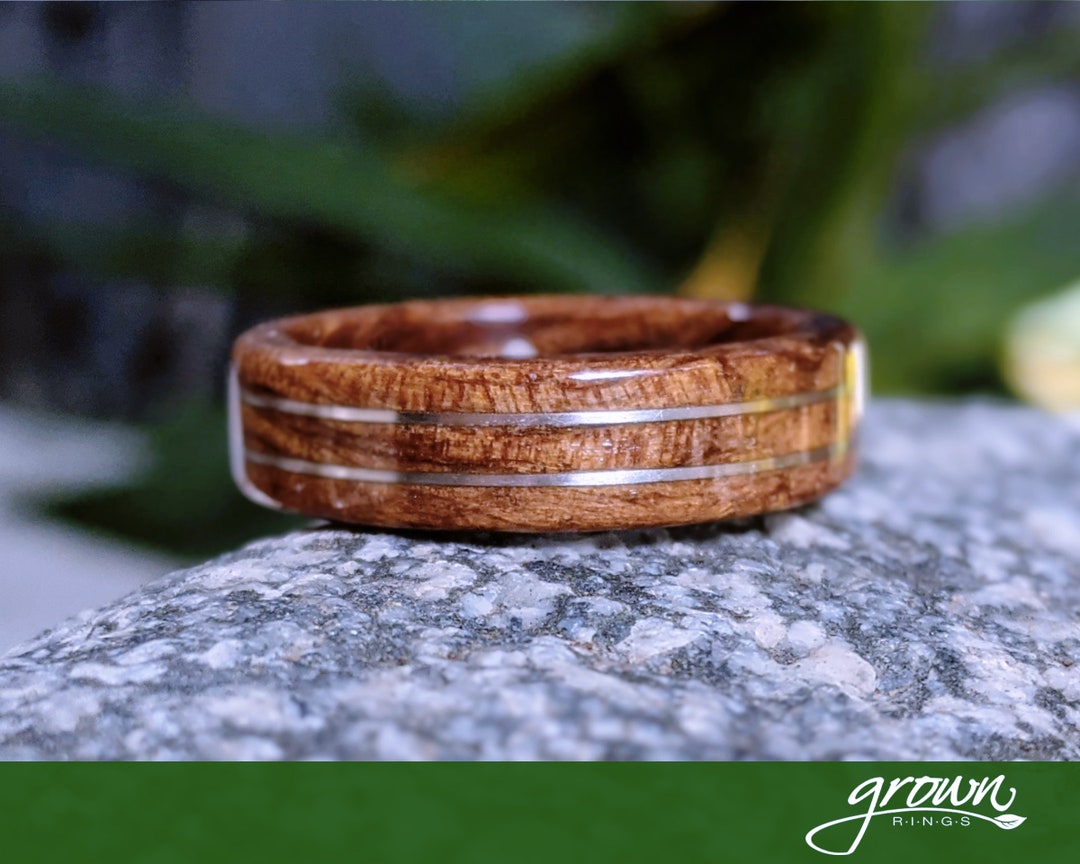 Ancient Kauri Spiral Grain Wood Ring With Twin Platinum Inlays ...