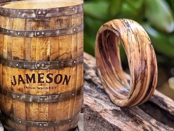 Jameson Whiskey Barrel Spiral Grain Wood Ring. Handmade Custom Wooden Wedding Bands by Grown Rings