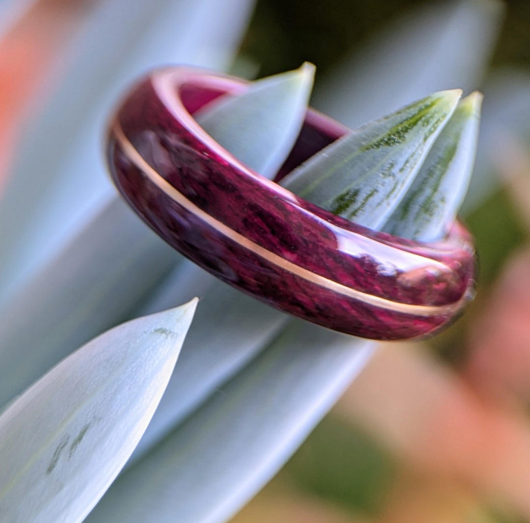 Purpleheart Wood Ring, Rose Gold Inlay. Handmade to Order From Scratch ...