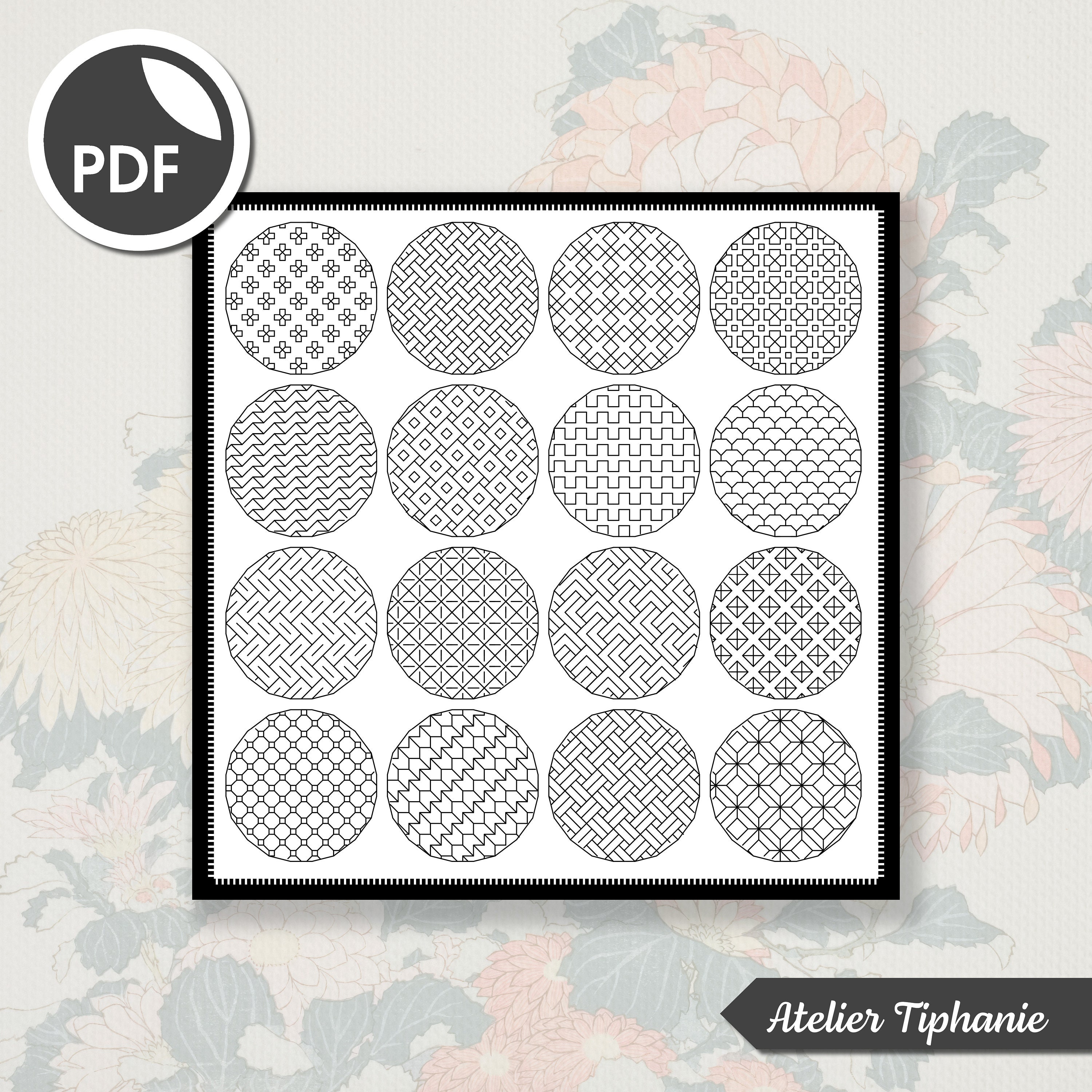 Sashiko Inspired Circle Sampler Blackwork PDF - Etsy