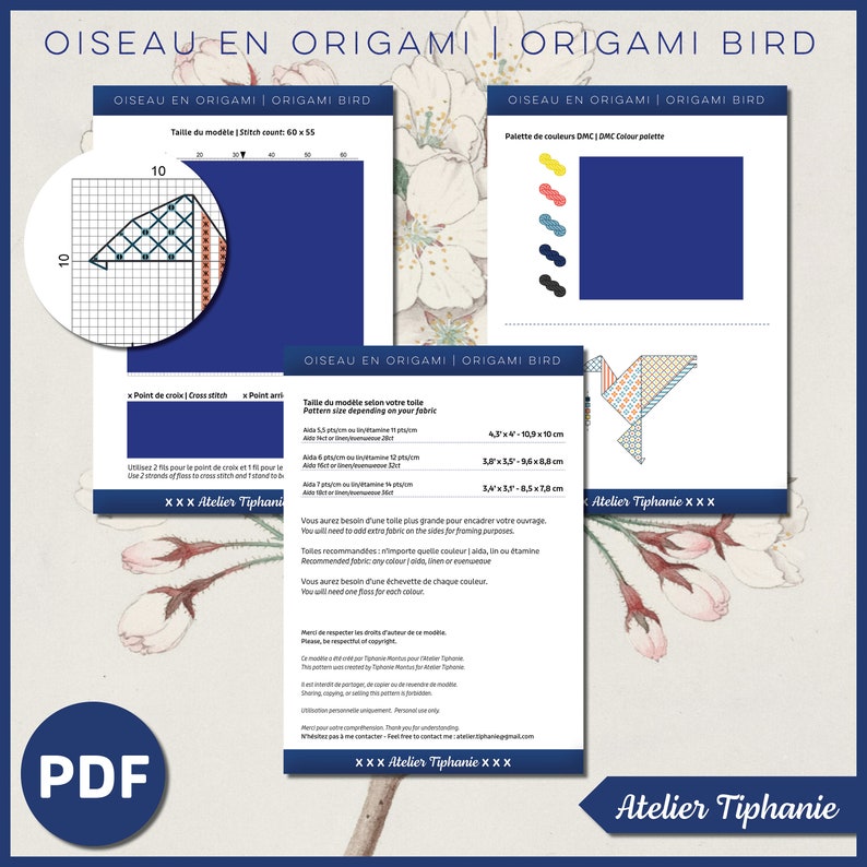 Origami Bird - Blackwork and Cross Stitch Pattern - PDF Pattern - Etsy