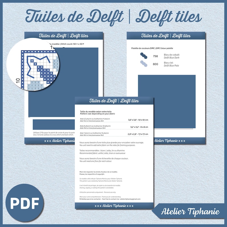 Delft Tile 1 - Cross Stitch Pattern - PDF Pattern - Etsy
