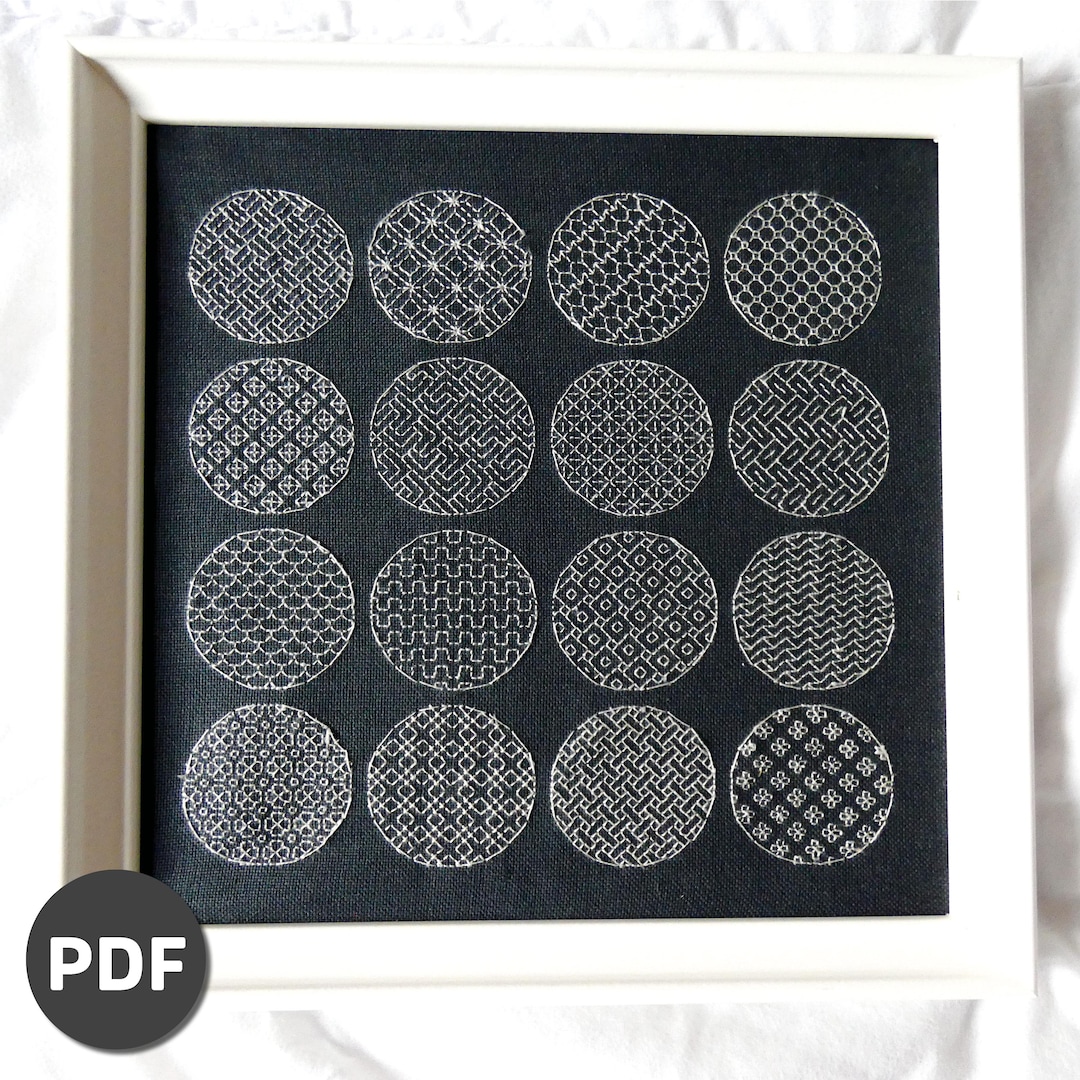 Sashiko Inspired Circle Sampler - Blackwork - PDF - Etsy