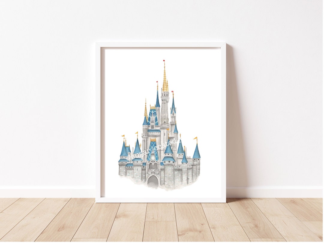 Castle Watercolor Print, Blue and Grey Castle Artwork, Princess Castle ...