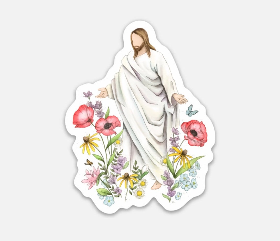 Jesus Christ Sticker Vinyl Jesus Sticker Jesus in Flowers - Etsy