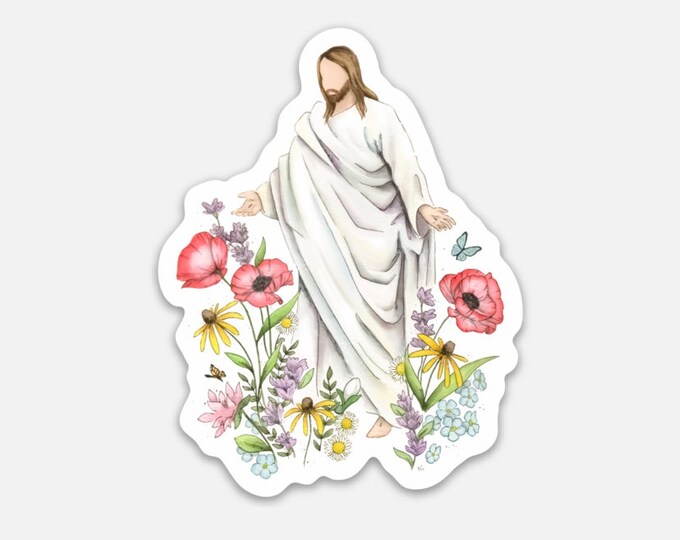 Jesus Christ Sticker, Vinyl Jesus Sticker, Jesus in Flowers, Easter ...